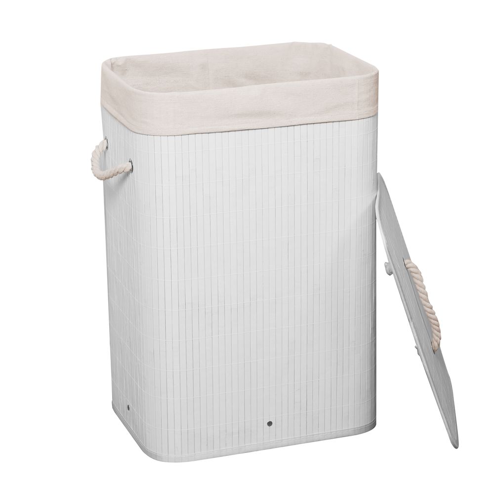 Cesto de Roupas Multiuso Roupeiro Bambu Retangular Artiko Pratic Organizador Com Tampa Branco ...
